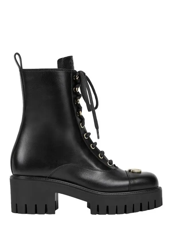 Gucci Lace-up Ankle Boot With Gg Detail - Black