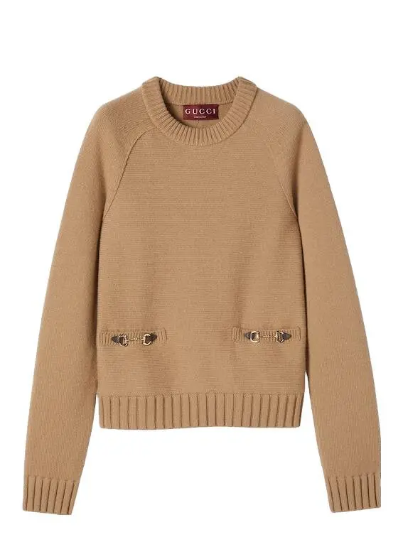 Gucci Wool Cashmere Top With Horsebit - Brown