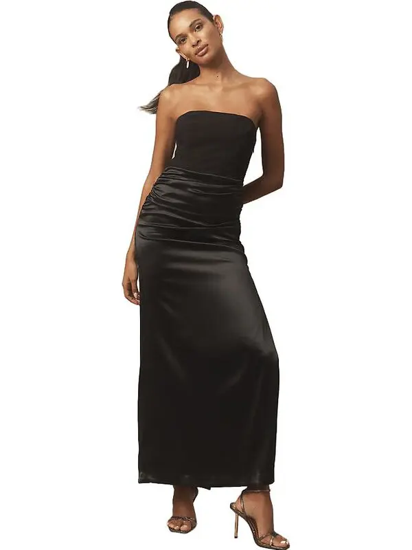 Bhldn Anastasia Strapless Satin Crepe Combo Maxi Dress - Black