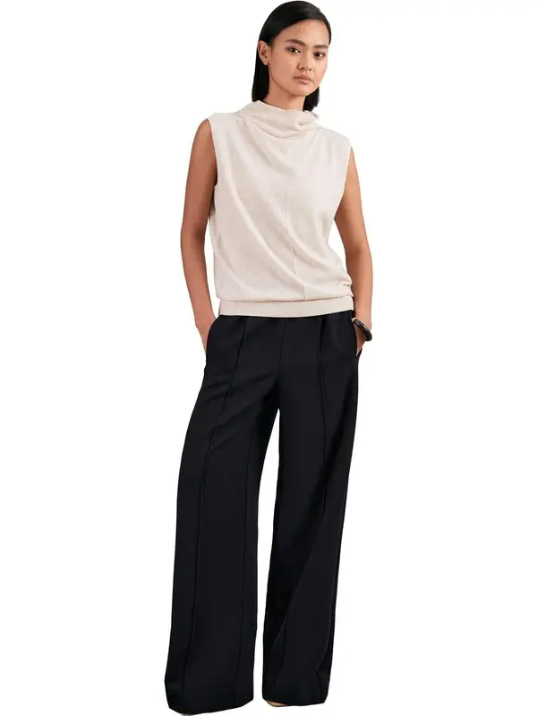 REISS Wide-leg Trousers With Elasticated Waist - Navy