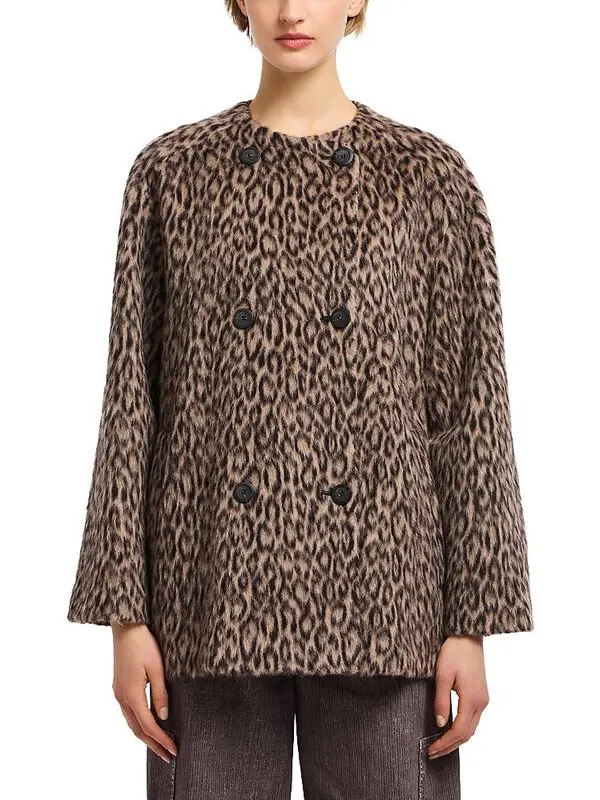Emporio Armani Animal Print Faux Fur Pea Coat - Multi