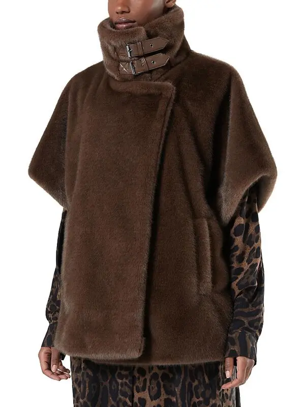 Marina Rinaldi Zenit Faux Fur Cape Coat - Chocolate