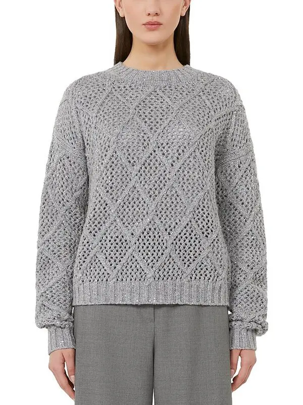 Max Mara Ellade Diamond Knit Sequin Sweater - Light Grey