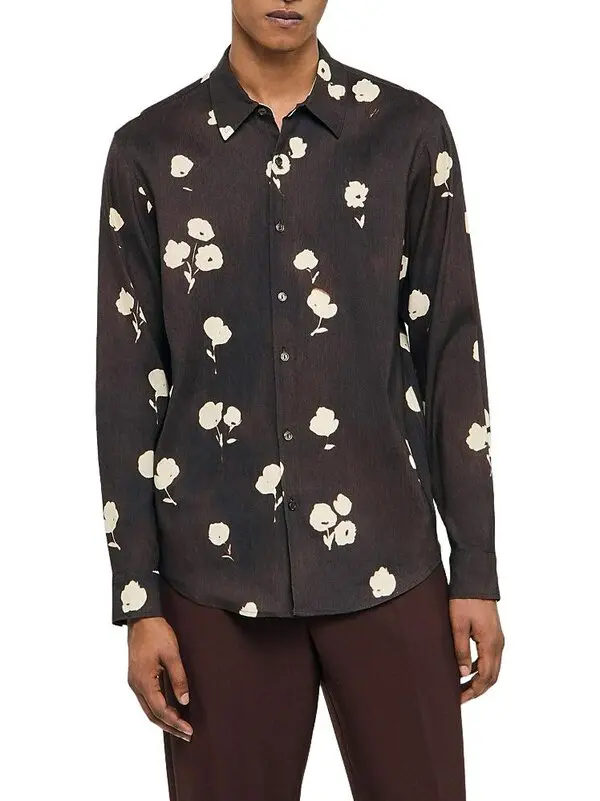 Sandro Water Flower Button Front Shirt - Chocolate