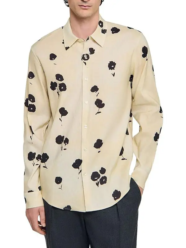Sandro Water Flower Button Front Shirt - Off White