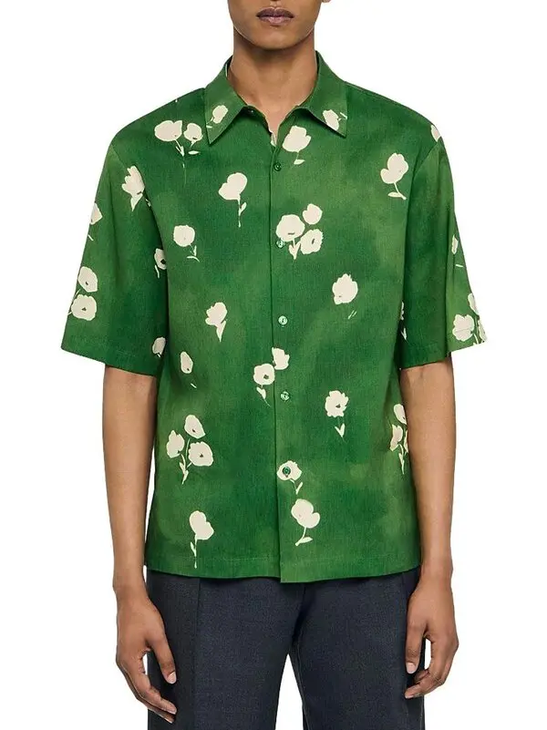 Sandro Water Flower Button Front Shirt - Lime