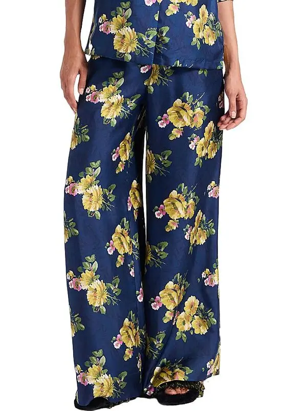 La DoubleJ Printed Silk Palazzo Pants - Riptide Midnight Blue