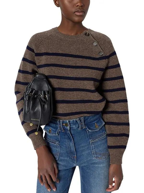 Gerard Darel Edith Striped Wool Crewneck Sweater - Camel