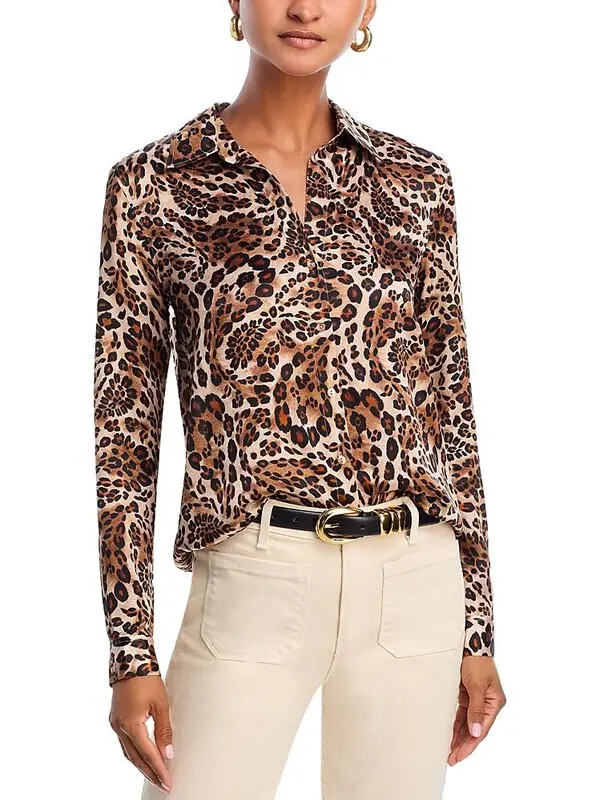 L'Agence Tyler Silk Printed Long Sleeve Blouse - Cinnamon Swirl Paisley Leopard