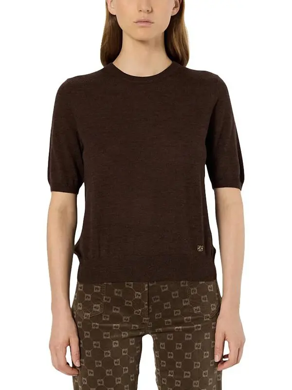 Gerard Darel Elsa Merino Wool Puff Sleeve Top - Brown