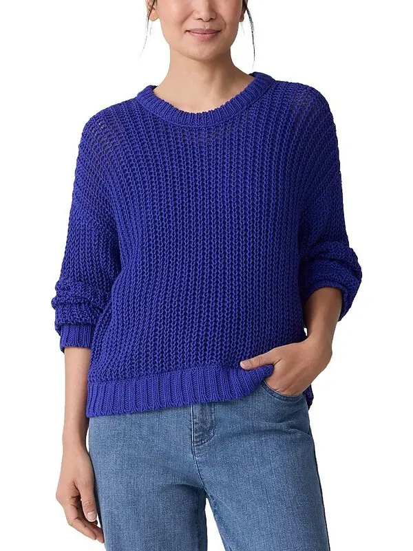 Eileen Fisher Cotton Crewneck Sweater - Royal