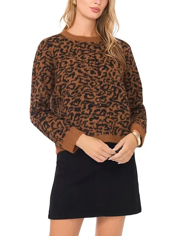 Vince Camuto Leopard Print Crewneck Sweater - Toasted Coconut