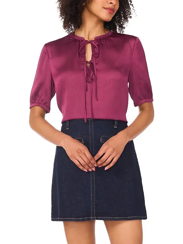 Vince Camuto Front Tied Short Sleeve Blouse - Sweet Plum