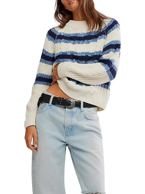 Free People Frankie Cable Striped Sweater - Ivory Combo