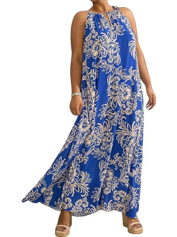 LIVE UNLIMITED Floral Print Halterneck Maxi Dress - Blue