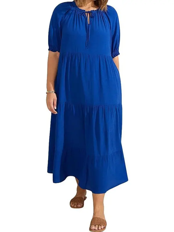 LIVE UNLIMITED Tiered V-neck Midaxi Dress - Blue