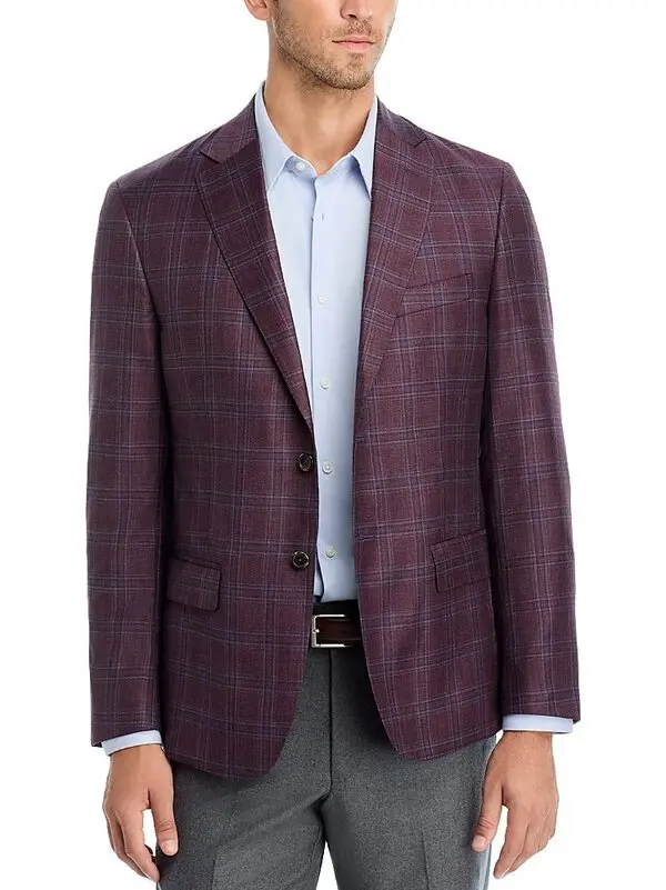Bloomingdale'S Plaid Regular Fit Sport Coat Exclusive - Dark Berry