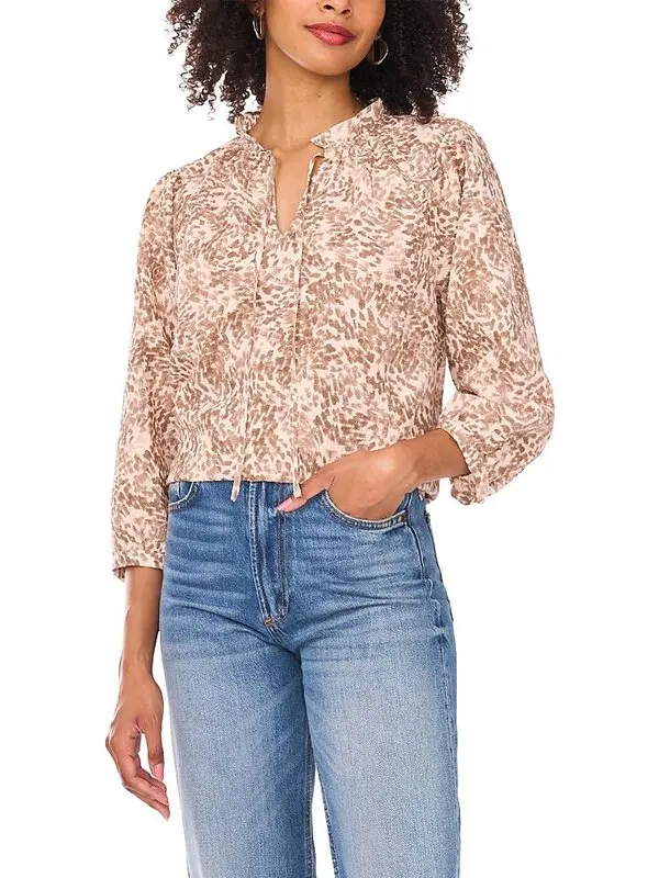 Vince Camuto Split Neck Peasant Blouse - Camel
