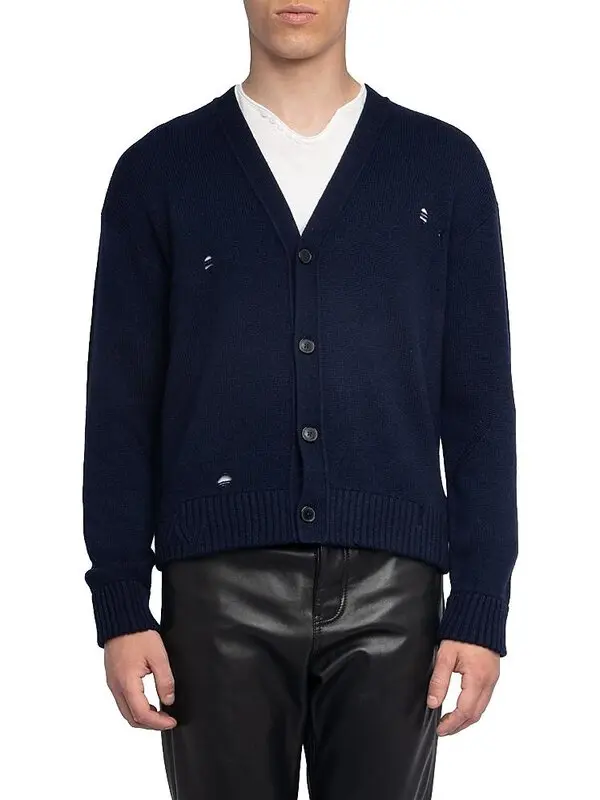 Zadig&Voltaire Mirko Lc Destroy Wool Blend Cardigan - Encre