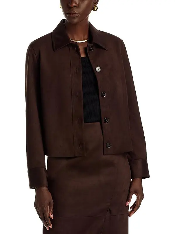 Elie Tahari The Naira Faux Suede Jacket - Bistro Brown