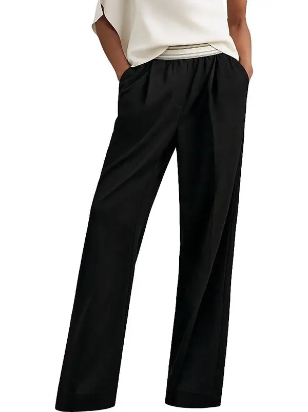 REISS Camelia Waistband Wide Leg Trousers - Black