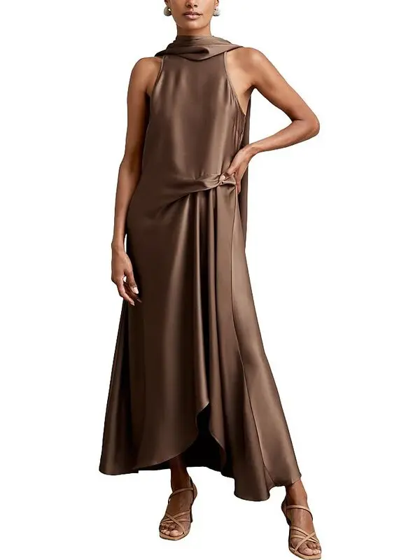REISS Michelle Drape Dress - Taupe Brown