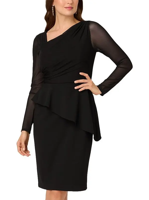 Adrianna Papell Asymmetric Peplum Dress - Black