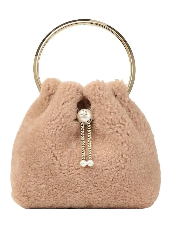 JIMMY CHOO Bon Bon Shearling Bucket Bag - Toffee