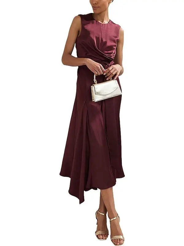 PHASE EIGHT Draped Satin Dress - Burgundy