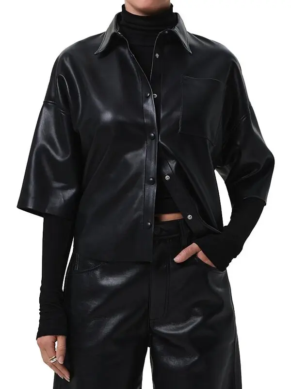 Citizens Of Humanity Frances Cropped Faux Leather Shirt - Black