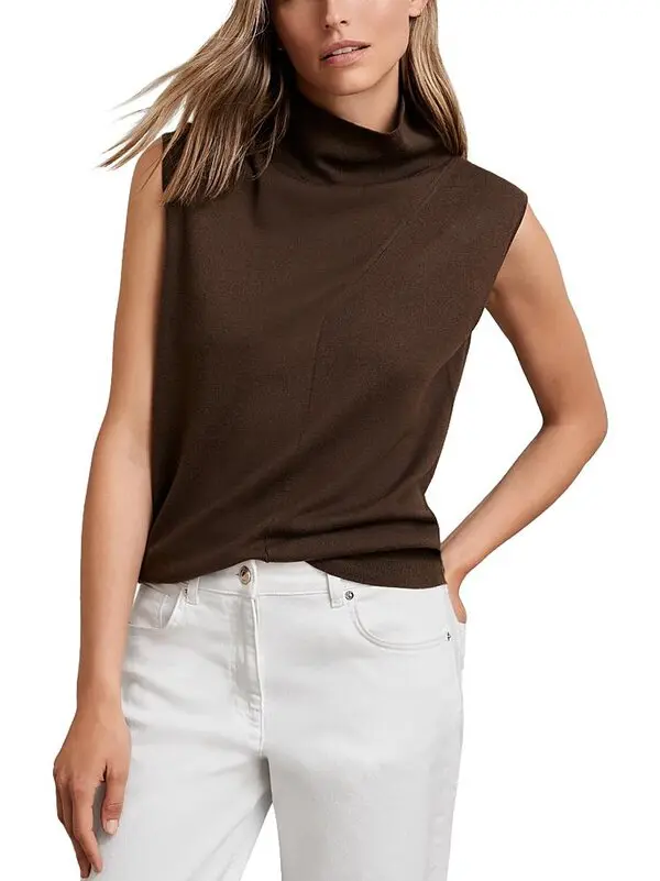 REISS Harper Wool Sleeveless Top - Chocolate