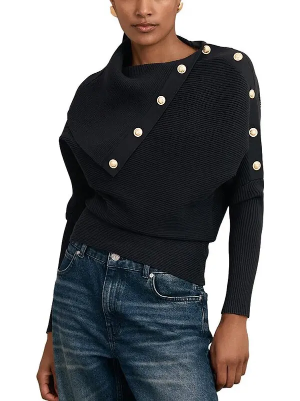REISS Lexi Button Shawl Sweater - Navy