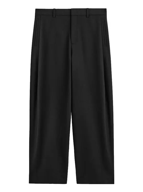 Cos Pleated Wool Wide-leg Pants - Black