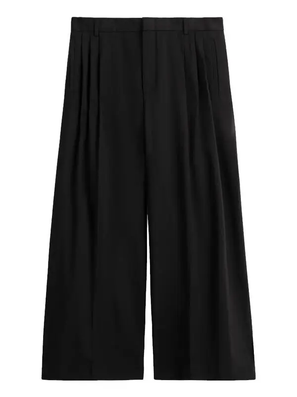 Cos Pleated Wool Wide-leg Trousers - Black