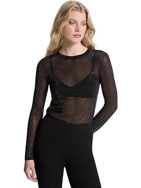 Michael Kors Embellished Mesh Top - Black