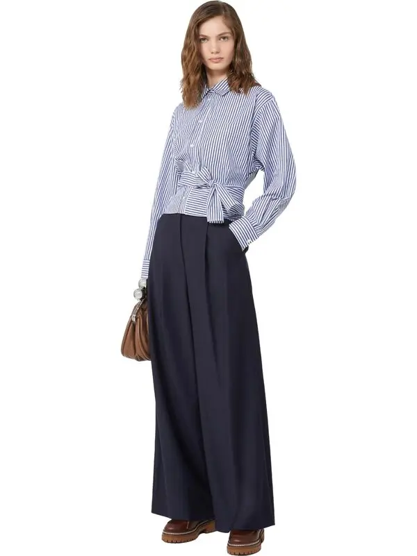 Max Mara Wool Flannel Palazzo Trousers - Navy