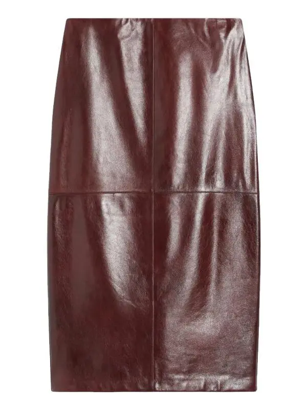 Max Mara Midi Nappa Leather Skirt - Bordeaux