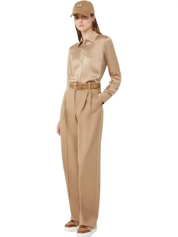 Max Mara Classic Silk Satin Shirt - Camel
