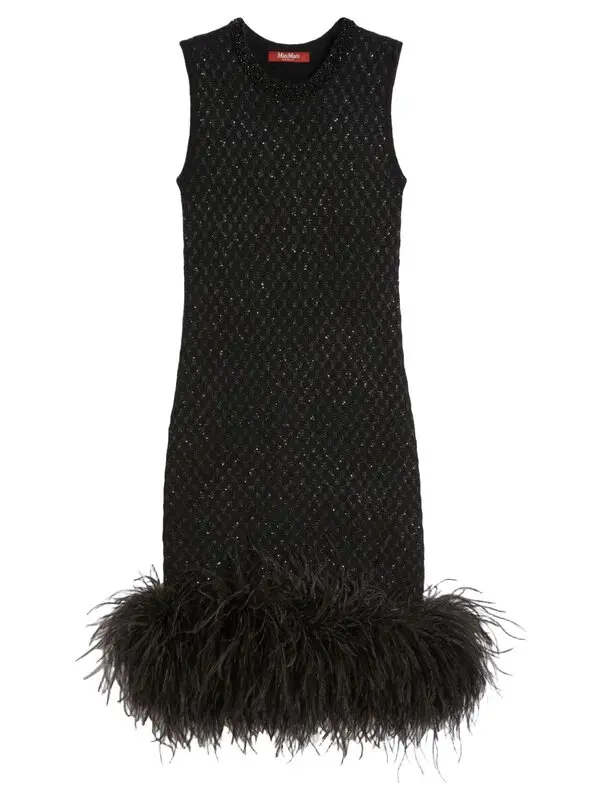 Max Mara Wool And Mohair Mini Dress With Feather Trim - Black