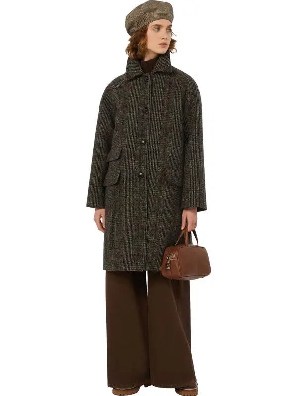 Max Mara Prince Of Wales Wool Midi Coat - Chocolate