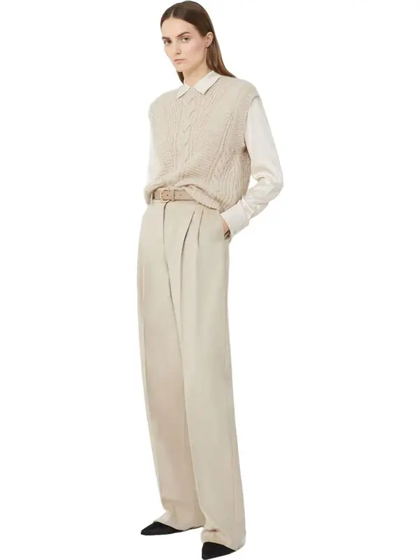 Max Mara Pure Wool Wide Leg Trousers - Beige