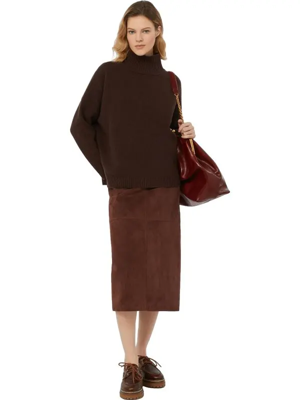 Max Mara Midi Suede Skirt - Wine-coloured
