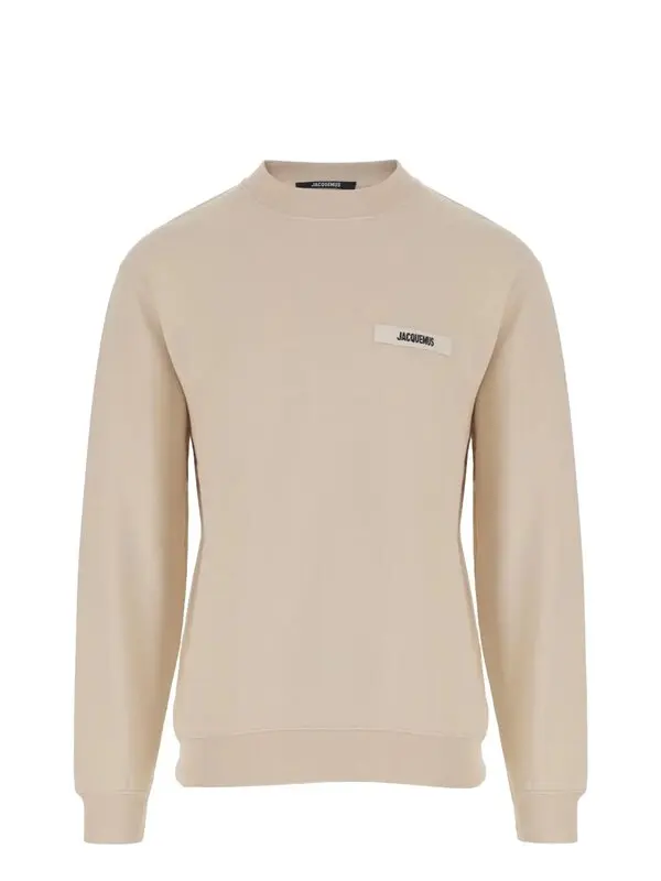 Jacquemus Gros Grain Crewneck Sweatshirt With Logo - Beige