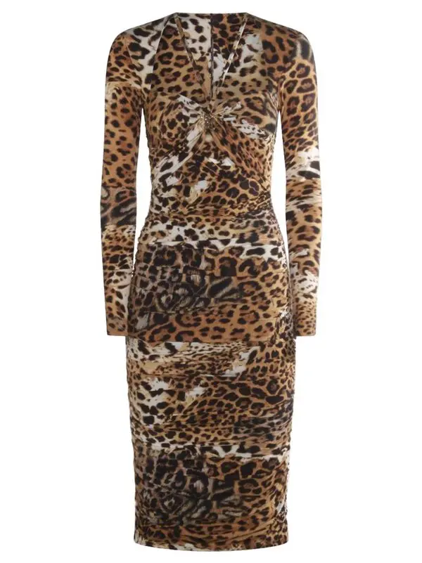 Roberto Cavalli Multicolor Midi Dress - Leopardo