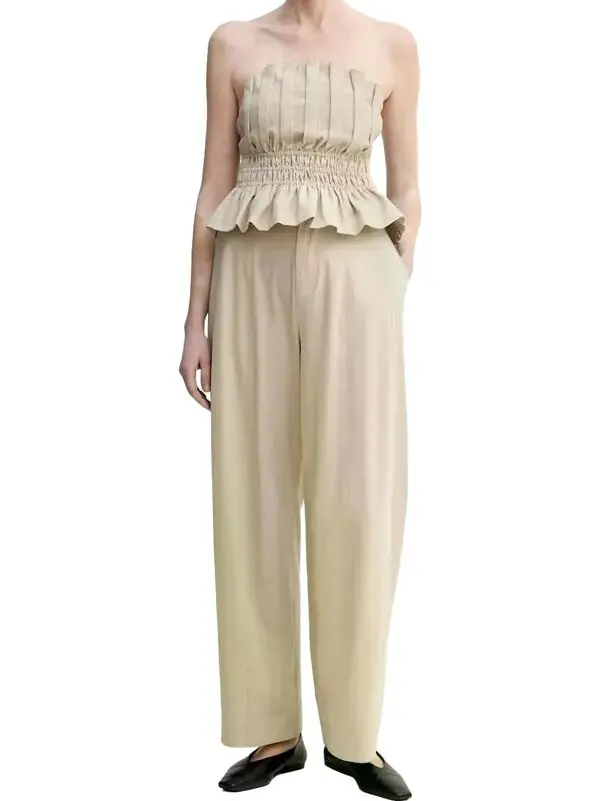 ISABELLE BLANCHE Pleated Straight Trousers - Neutrals