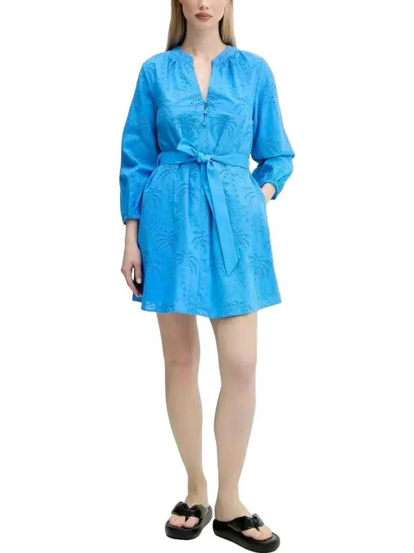 Desigual Eyelet-embroidered Belted Mini Dress - Blue