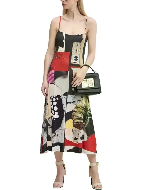 Desigual Patchwork-print Slip Midi Dress - Black