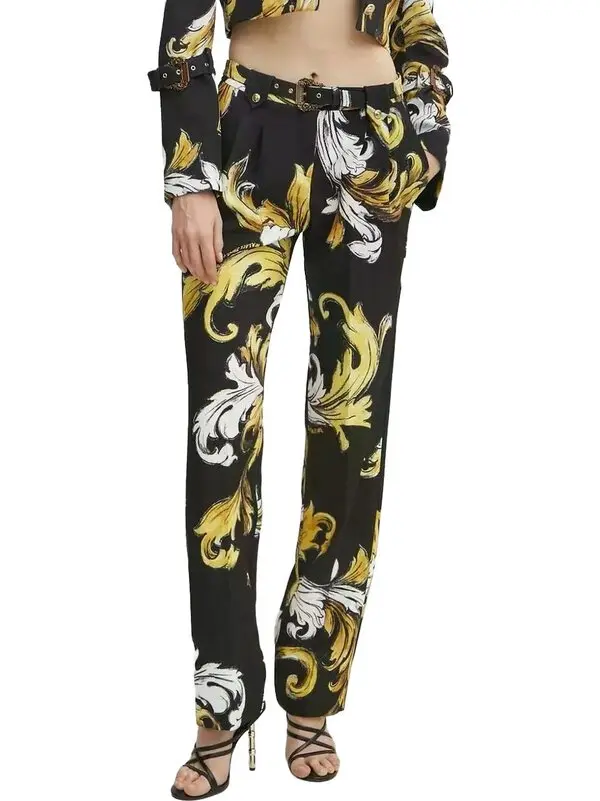 Versace Baroque-print Belted Trousers - Black