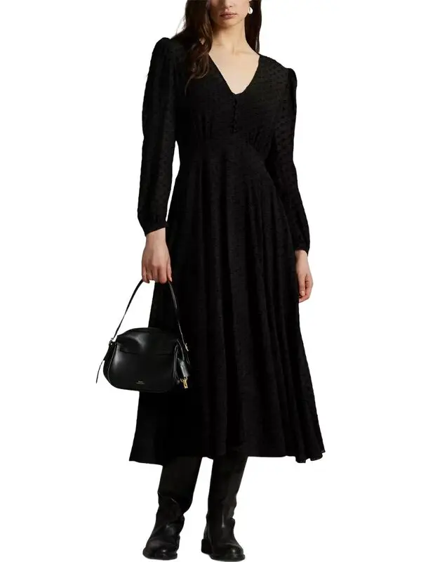 Polo Ralph Lauren Polka-dot Puff-sleeve Midi Dress - Black
