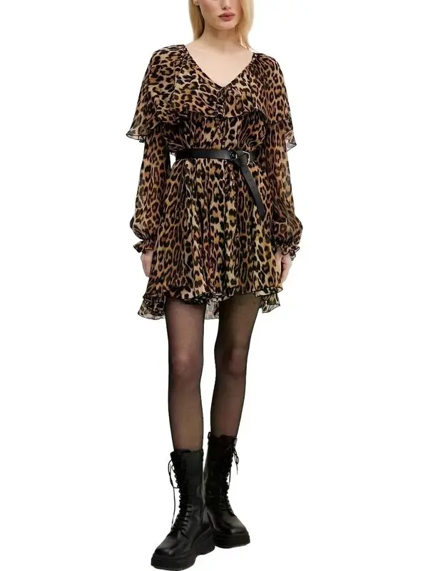 ANIYE BY Leopard-print Ruffled A-line Dress - Brown